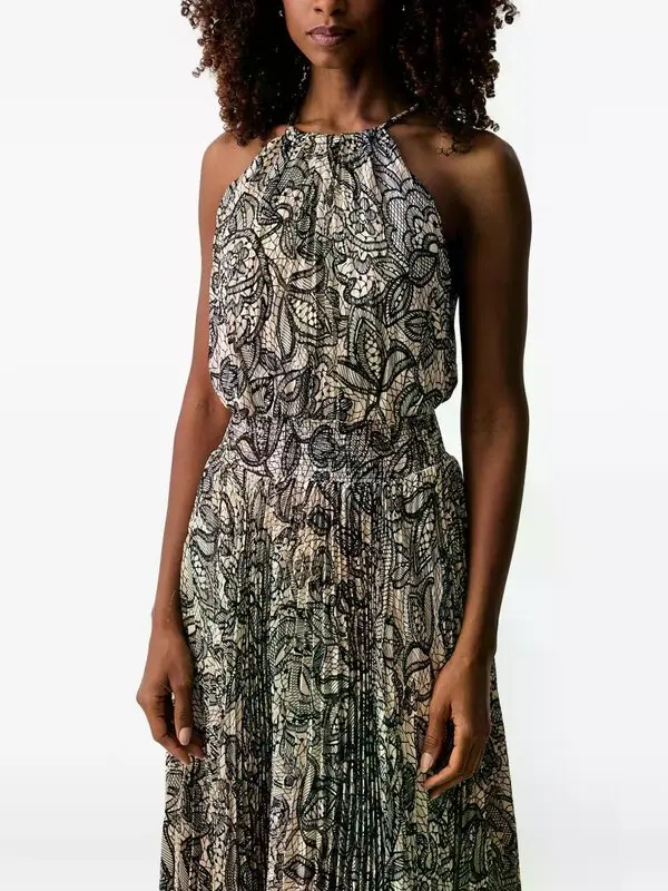 MORGAN Lace-print Pleated Midi Dress
