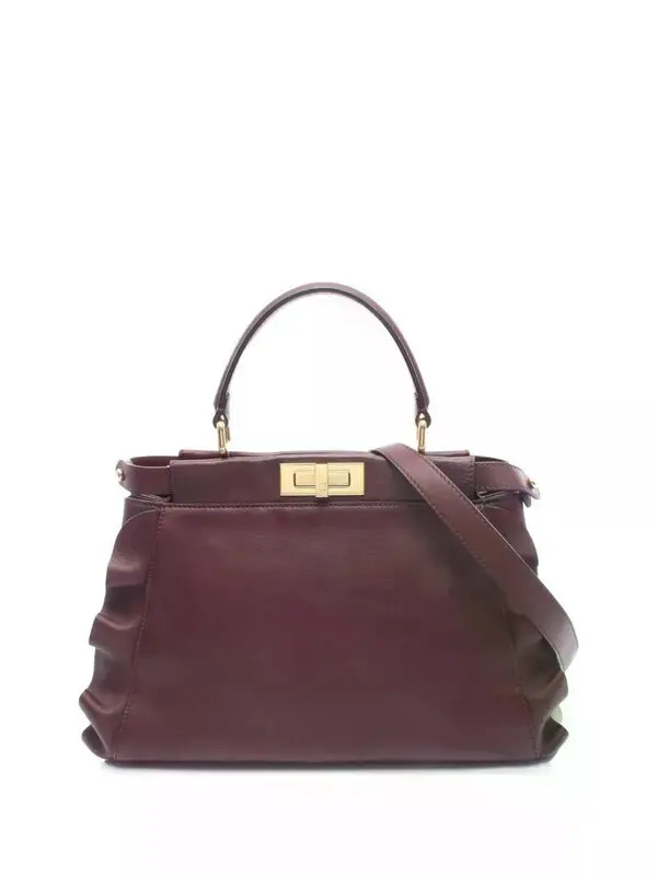 Fendi 2010-2026 Medium Nappa Waves Peekaboo Iconic Satchel - Red