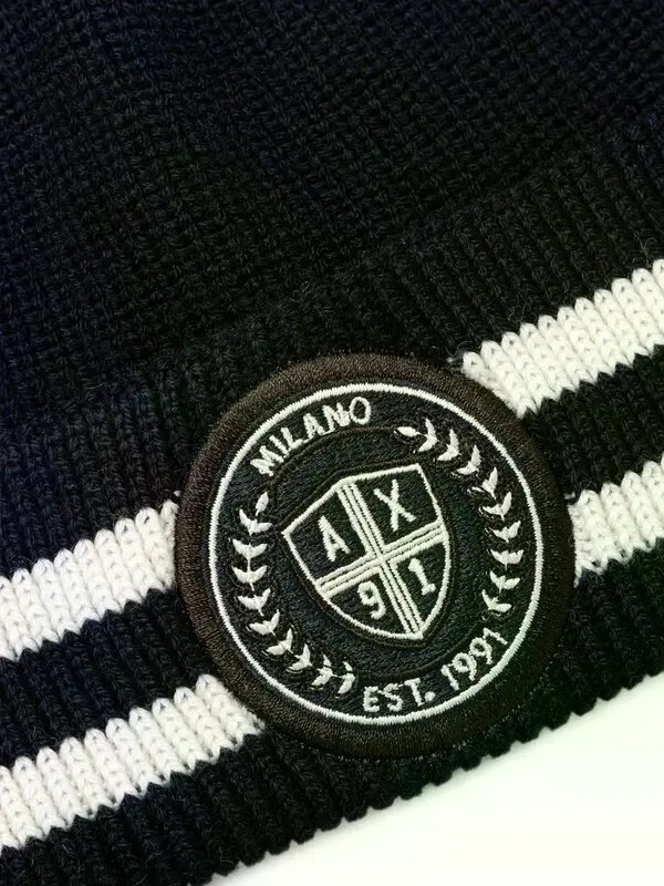 Armani Exchange Logo-patch Striped-pattern Beanie Hat