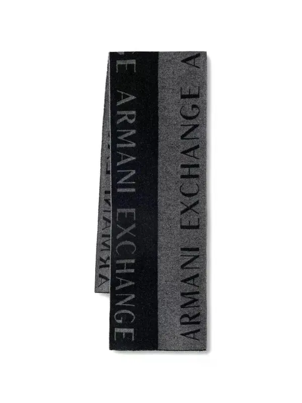 Armani Exchange Logo-intarsia Frayed-edge Scarf - Black