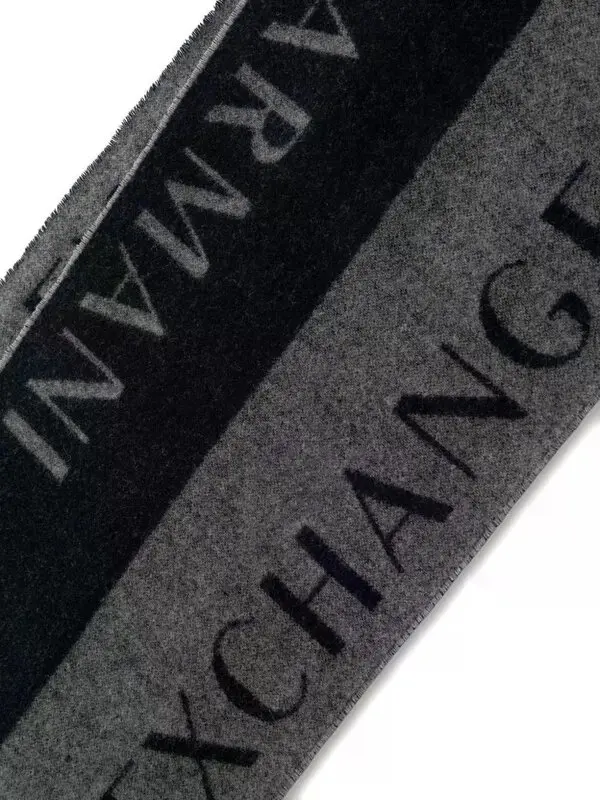 Armani Exchange Logo-intarsia Frayed-edge Scarf - Black