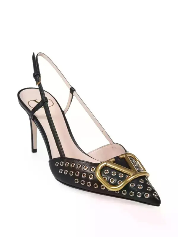 Valentino Garavani Vlogo Eyelet-embellished Heeled Pumps - Black