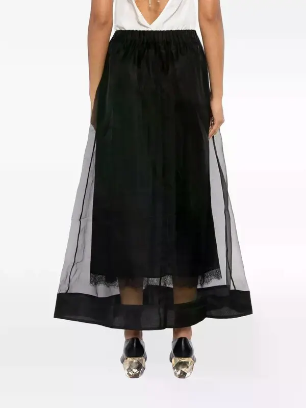 YEAREAST Sheer-panel Lace-trim Skirt
