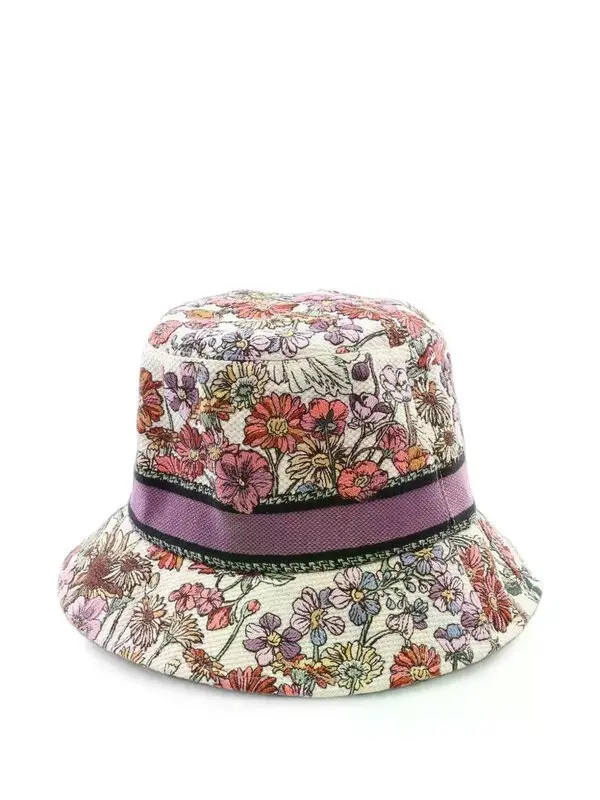Dior 2010s D-bobby Floral-embroidered Bucket Hat - Neutrals