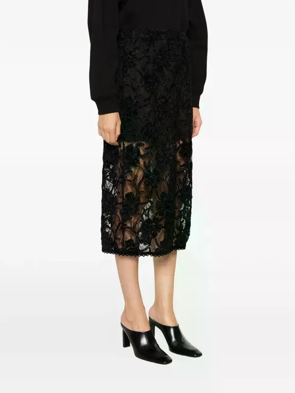 PHILIA LOFT Floral-lace Slit Midi Skirt