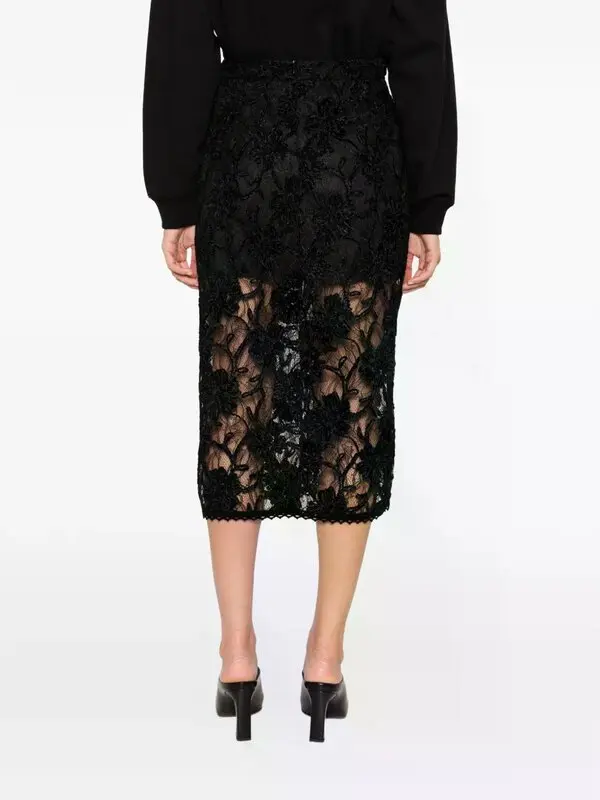 PHILIA LOFT Floral-lace Slit Midi Skirt