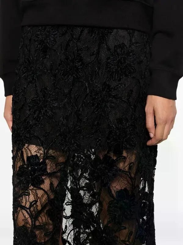 PHILIA LOFT Floral-lace Slit Midi Skirt