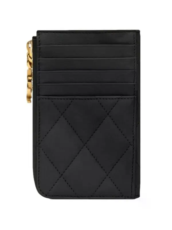 Saint Laurent Diamond-shaped Quilted Zippered Card Holder - Black