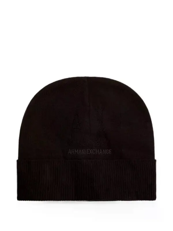 Armani Exchange Logo-embroidered Ribbed-trim Beanie Hat