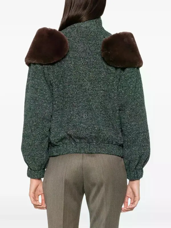 SHUSHU/TONG Faux-fur Trim Zip-up Jacket - Green