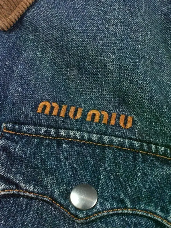 Miu Miu 2020s Piumino Embroidered-logo Denim Jacket - Blue