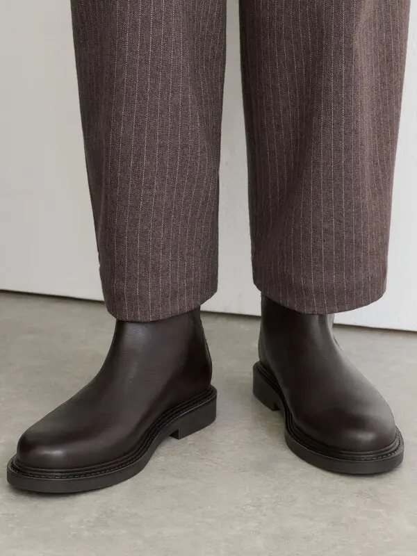 REISS Lennon Leather Flat Ankle Boots - Chocolate