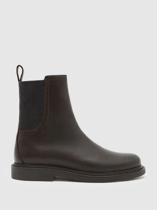REISS Lennon Leather Flat Ankle Boots - Chocolate