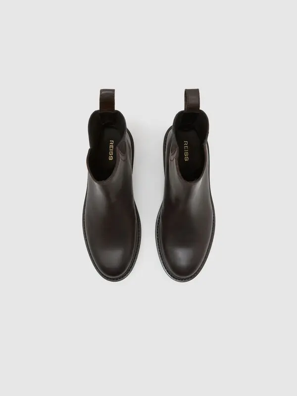 REISS Lennon Leather Flat Ankle Boots - Chocolate