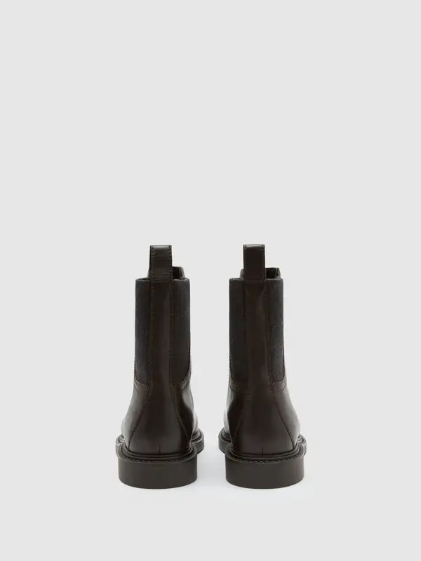 REISS Lennon Leather Flat Ankle Boots - Chocolate