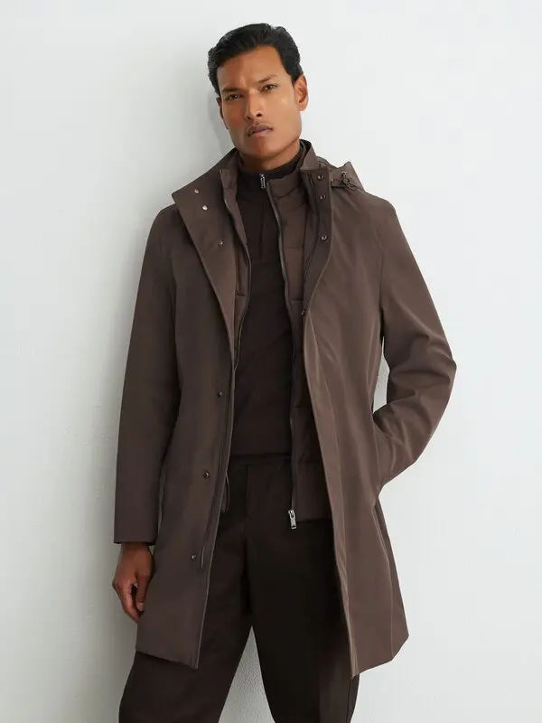 REISS Hilson Hybrid Gilet-insert Overcoat With Hood
