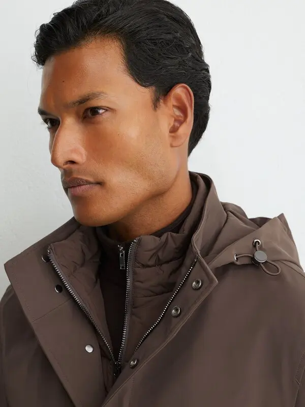 REISS Hilson Hybrid Gilet-insert Overcoat With Hood