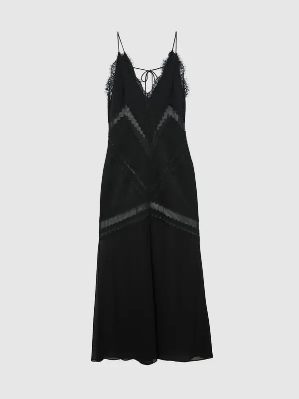 REISS Veronica Lace-trim Mesh-detail Maxi Slip Dress