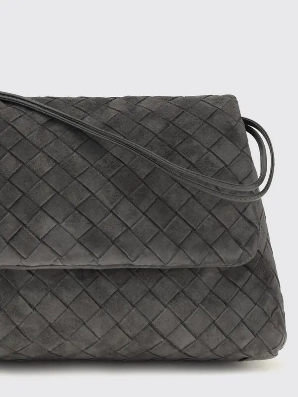 Bottega Veneta Giorno Woven Calfskin Shoulder Bag With Flap Closure - Gray