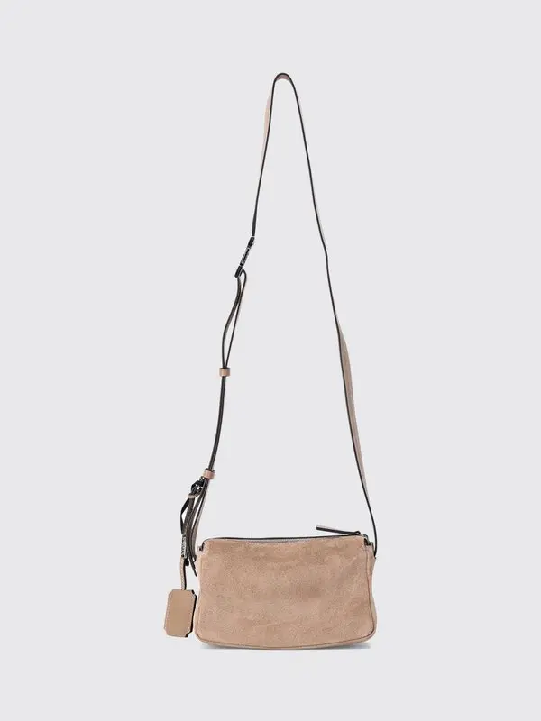 Max Mara Suede Leather Crossbody Bag With Logo Charm