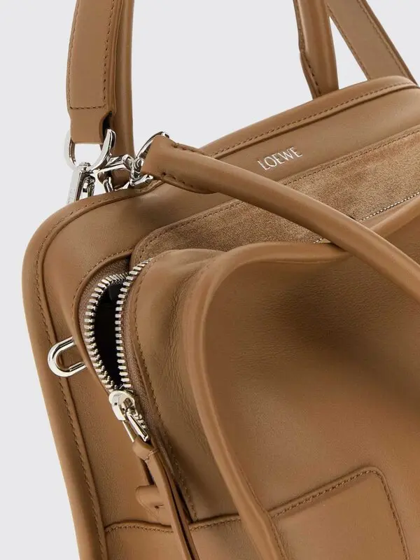 Loewe Small Amazona Calfskin Leather Handbag With Embossed Logo - Brown