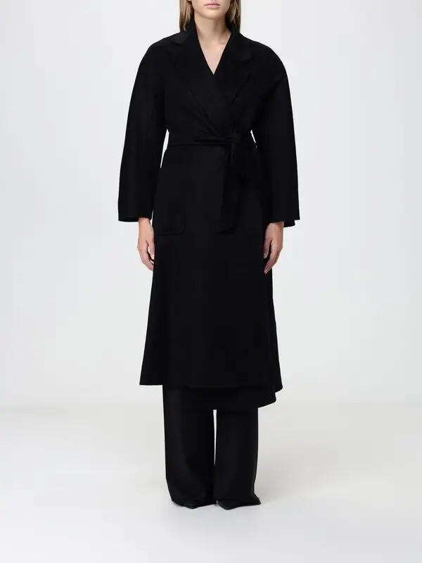 Max Mara Long 100% Cashmere Robe Coat With Belt - Black