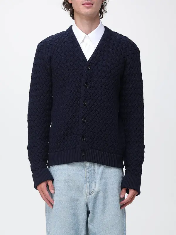 Bottega Veneta Intrecciato Pattern Wool Cardigan With V-neck - Blue