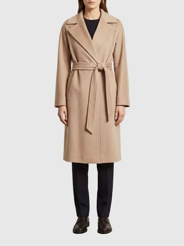 Max Mara Knee-length Pure Wool Robe Coat With Belt - Brown