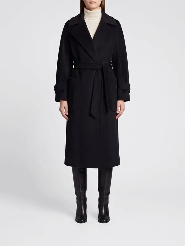 Max Mara Long Belted Robe Coat In Wool With Classic Lapels And A Back Vent