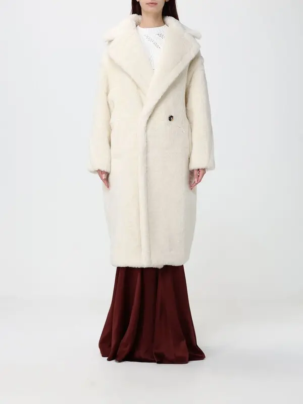 Max Mara Double-breasted Wool Blend Teddy Coat With Dropped Shoulders - White