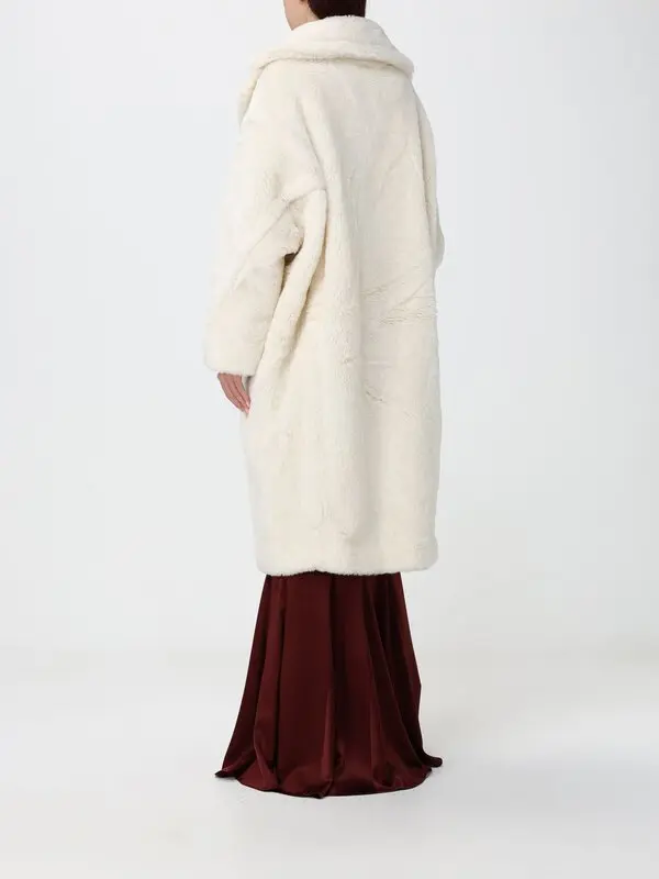 Max Mara Double-breasted Wool Blend Teddy Coat With Dropped Shoulders - White