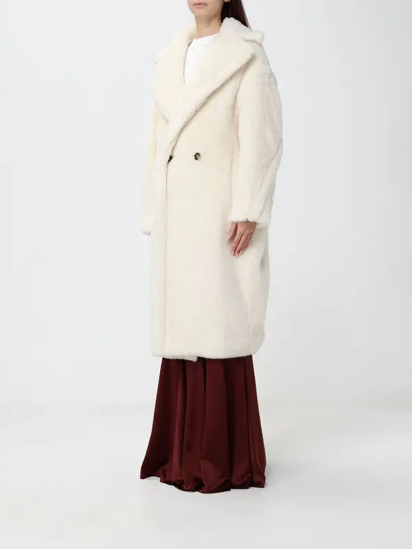 Max Mara Double-breasted Wool Blend Teddy Coat With Dropped Shoulders - White
