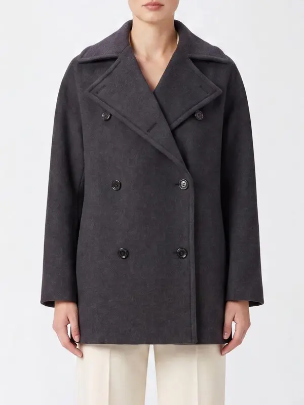 Max Mara Double-breasted Short Coat In Virgin Wool And Cashmere - Gray