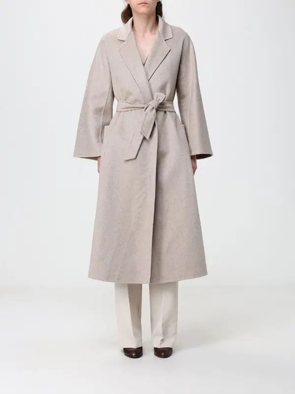 Max Mara Long 100% Cashmere Robe Coat With Belt - Cream