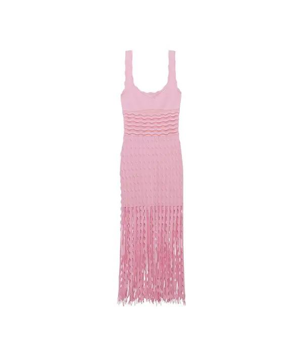 Simkhai Brionne Fringed-hem Dress Midi