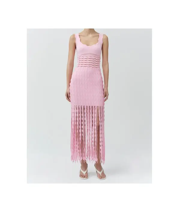 Simkhai Brionne Fringed-hem Dress Midi