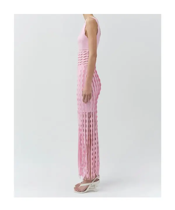 Simkhai Brionne Fringed-hem Dress Midi