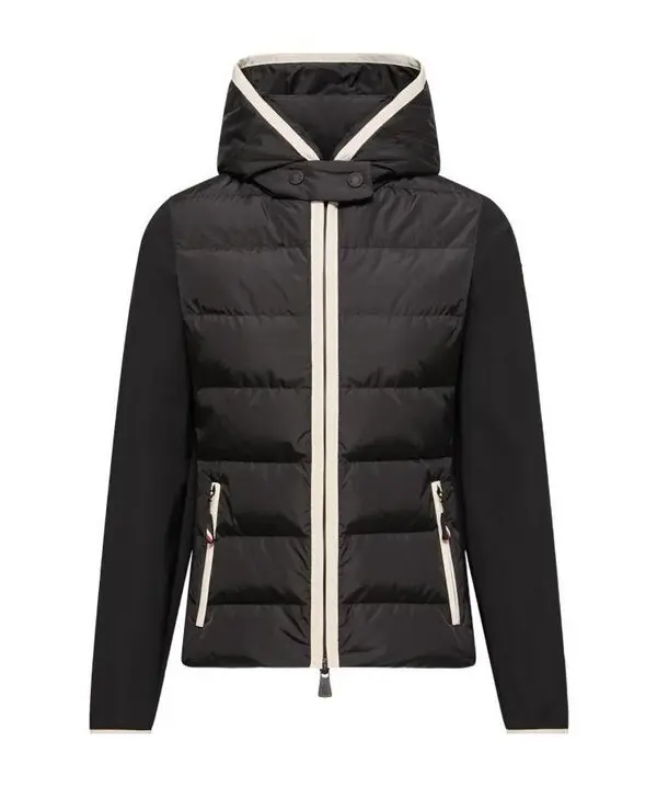 Moncler Contrast Trim Hooded Down Jacket - Black