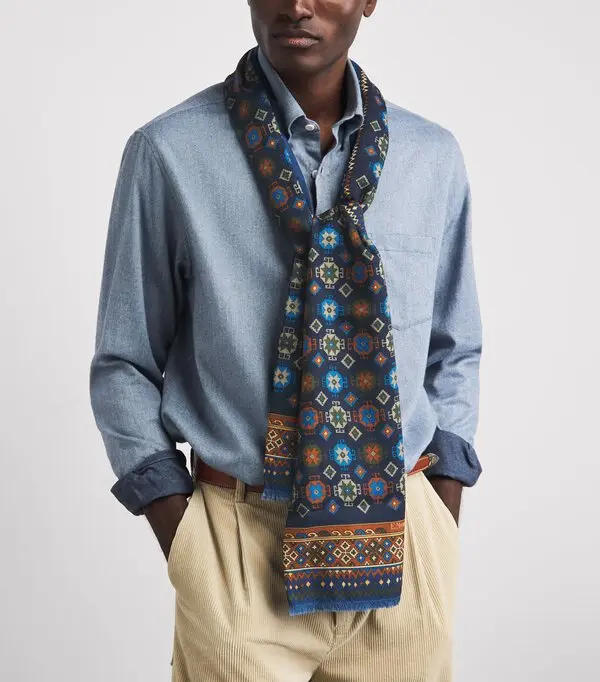 E. MARINELLA Wool-silk Geometric Print Scarf