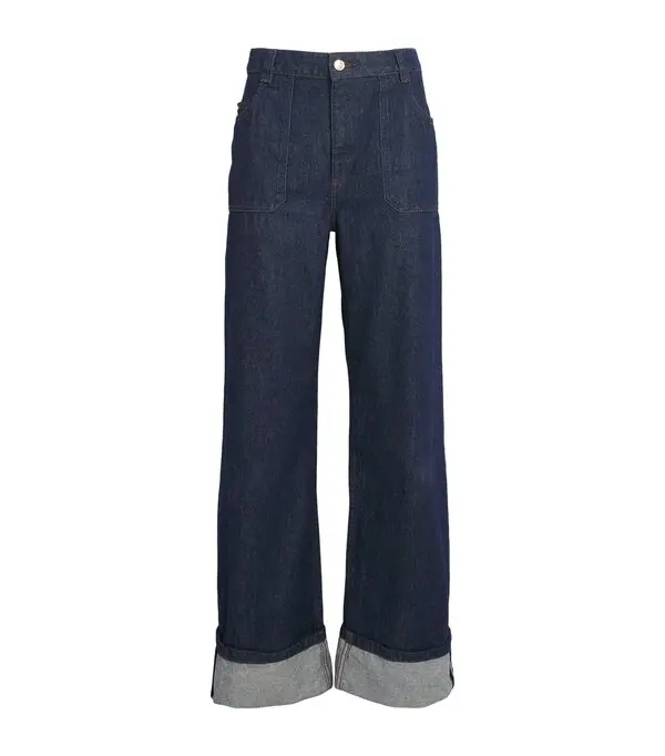 Claudie Pierlot Embroidered-cuff High-rise Straight Jeans