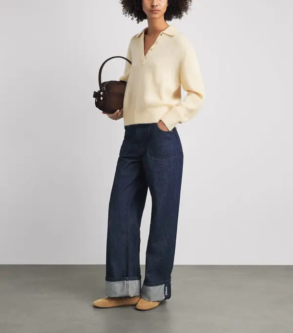 Claudie Pierlot Embroidered-cuff High-rise Straight Jeans