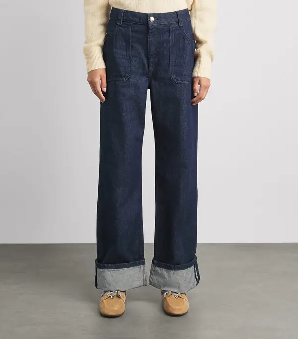 Claudie Pierlot Embroidered-cuff High-rise Straight Jeans