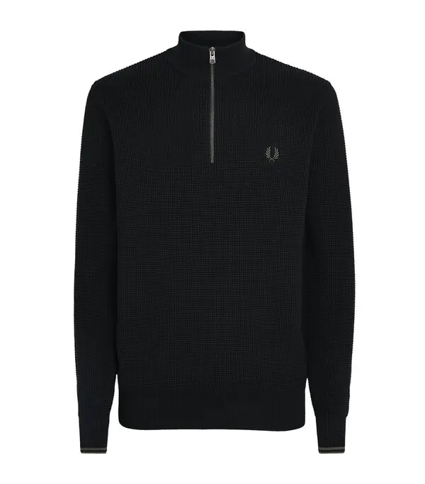 Fred Perry Cotton Waffle-knit Quarter-zip Sweatshirt