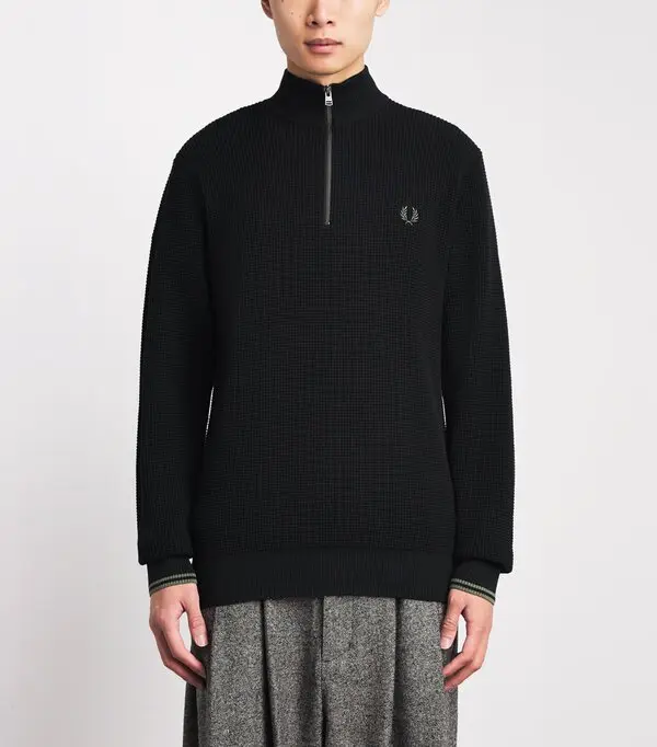 Fred Perry Cotton Waffle-knit Quarter-zip Sweatshirt