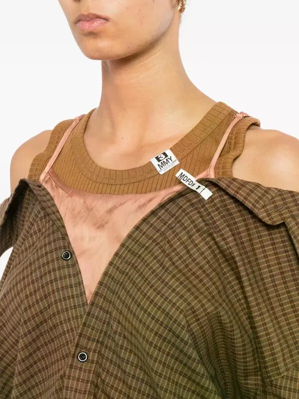 Mihara Yasuhiro Checked Cold-shoulder Shirt