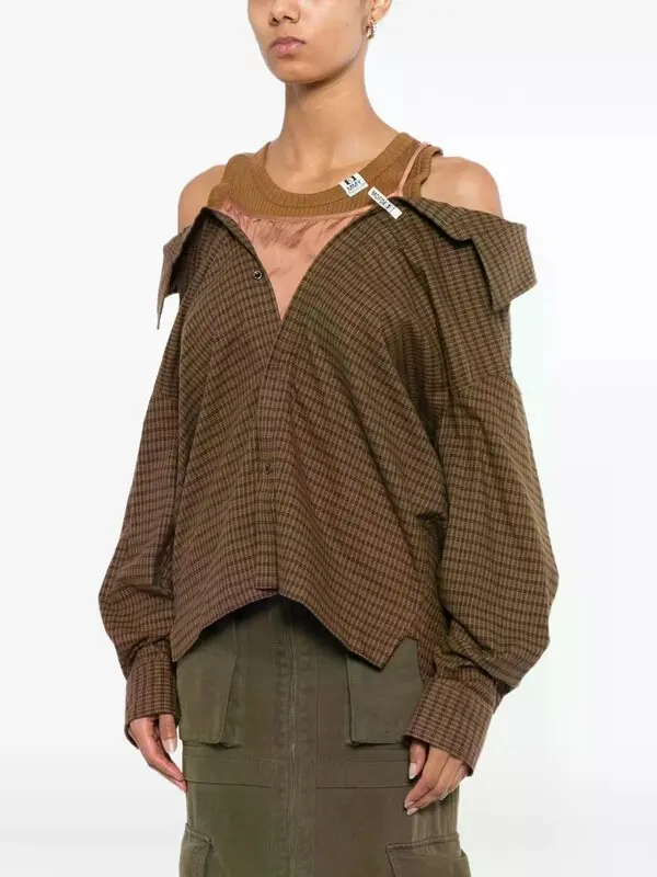 Mihara Yasuhiro Checked Cold-shoulder Shirt