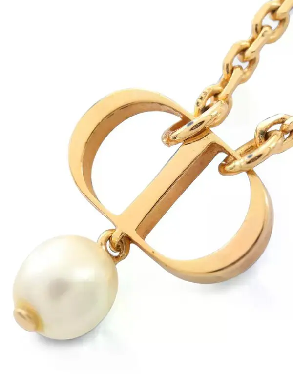 Dior 2010s Cd Logo Pearl Necklace - Gold