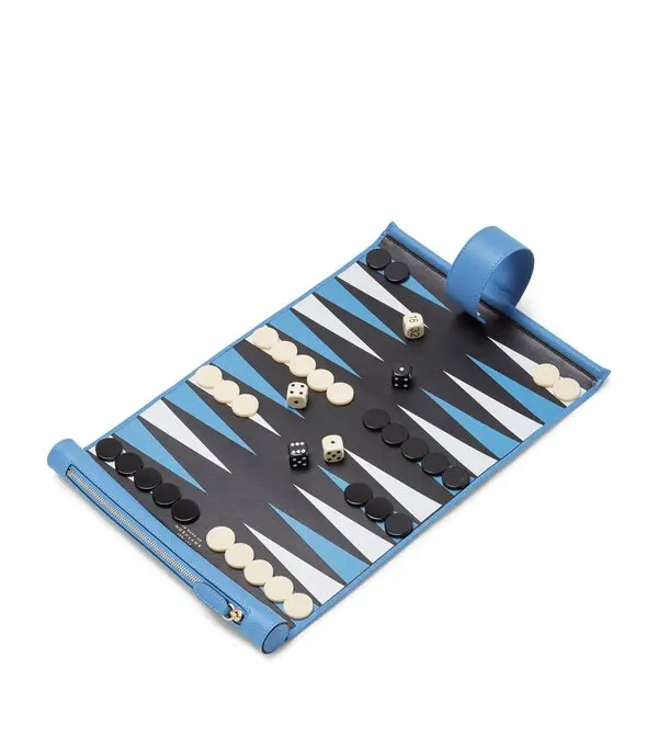 Smythson Leather Backgammon Travel Roll Set - Blue