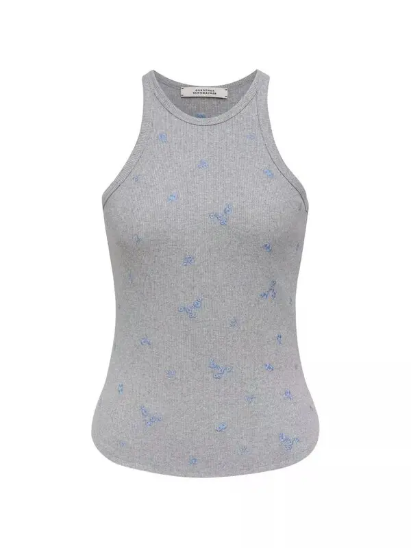 Dorothee Schumacher Floral-embroidered Ribbed Top - Grey