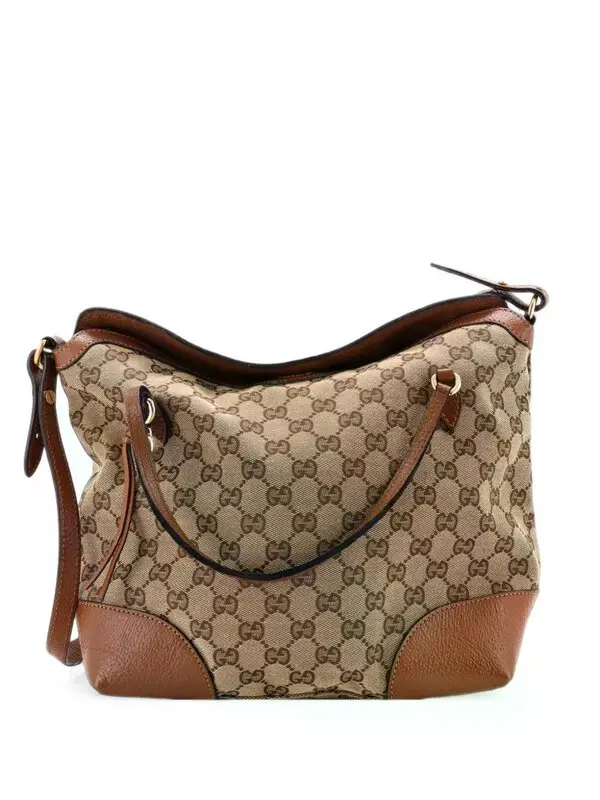 Gucci Bree Convertible Top Handle Bag Gg Canvas With Leather Medium Tote Bag
